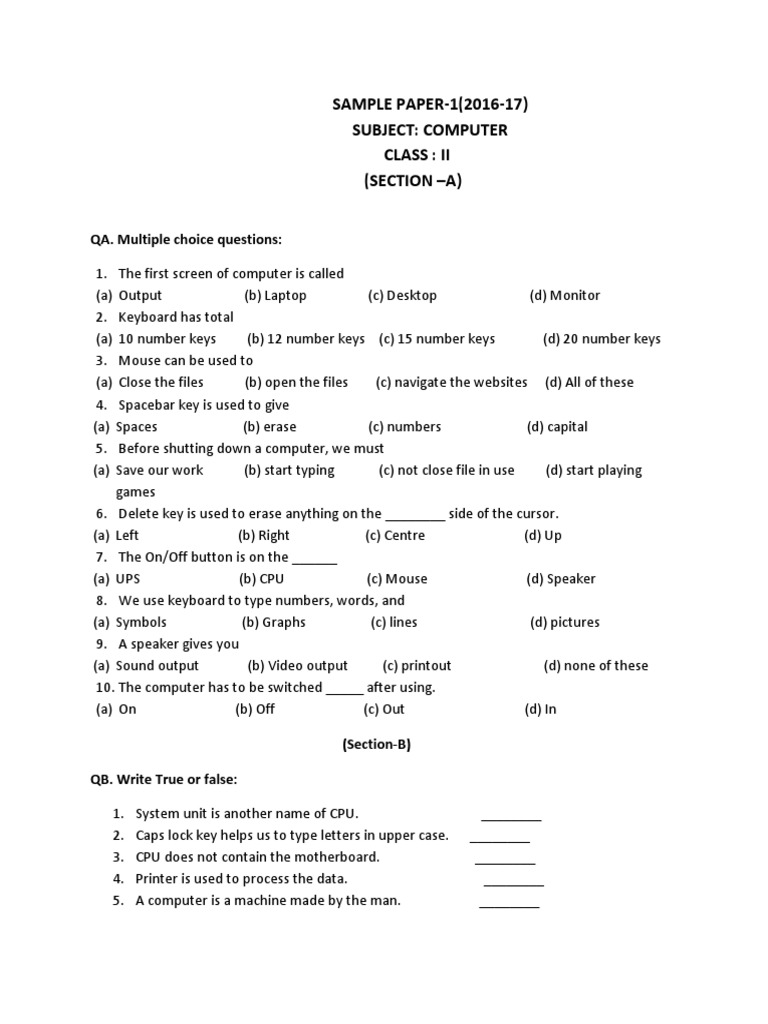 2968282sample Paper Computer Class II | PDF | Computer Keyboard ...