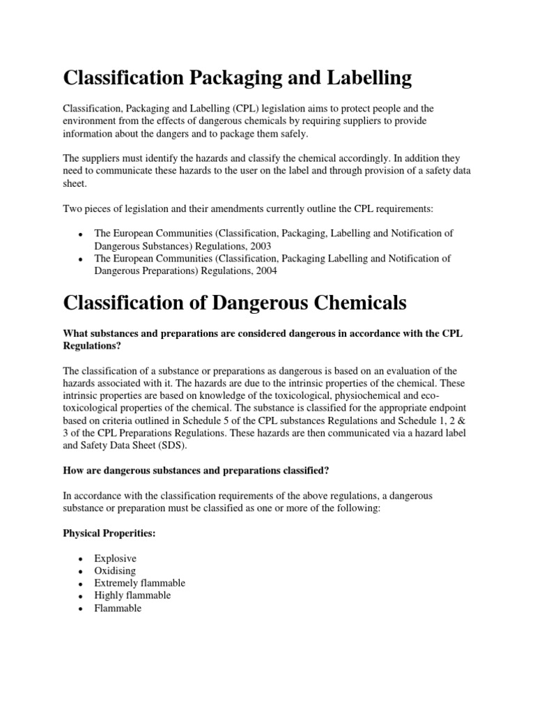 Classification Packaging and Labelling | PDF | Toxicity | Safety