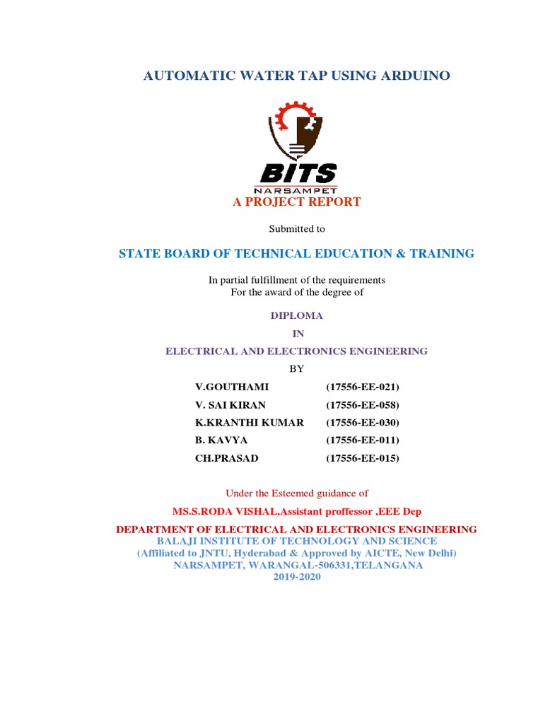 Automatic Water Tap Using Arduino: State Board of Technical Education ...
