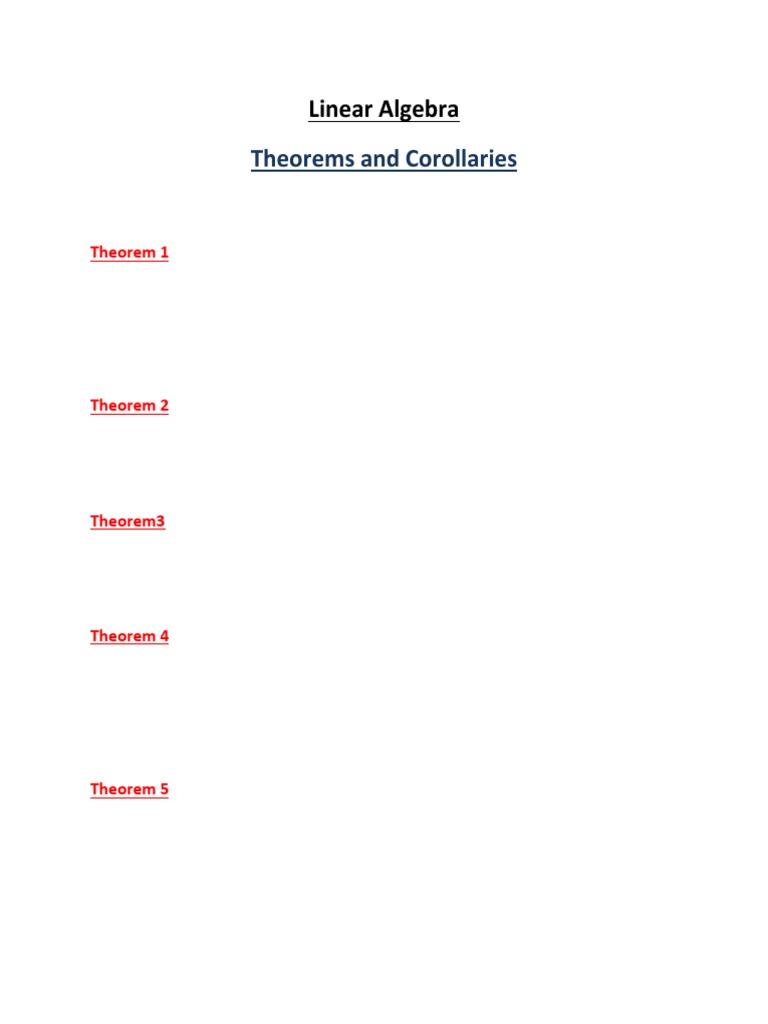 Fundamental Theorems and Corollaries of Linear Algebra | PDF