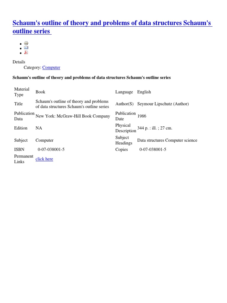 Schaum's Outline of Theory and Problems of Data Structures Schaum's ...