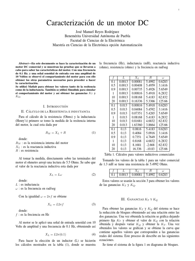 Caracterización de Un Motor DC | PDF | Resistencia Eléctrica y Conductancia | Cantidades fisicas
