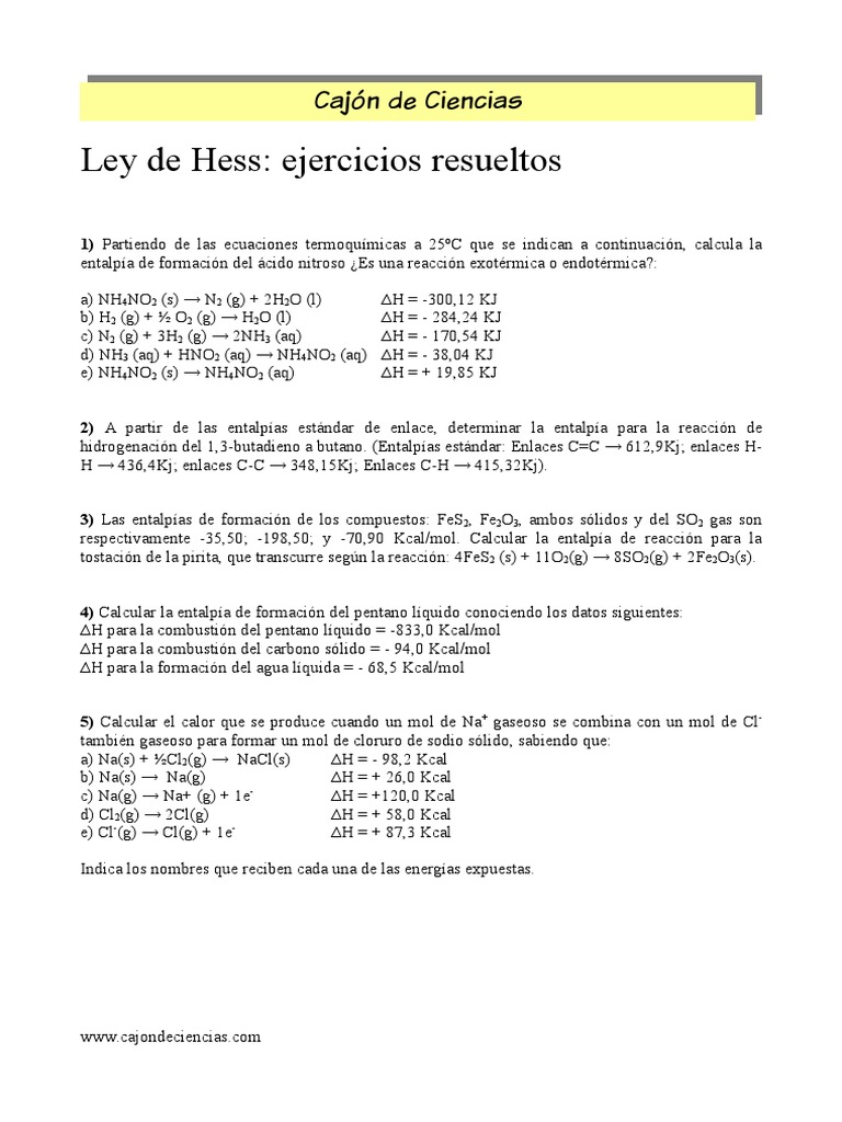 Ejercicios Resueltos Ley de Hess | PDF | Entalpía | Combustión