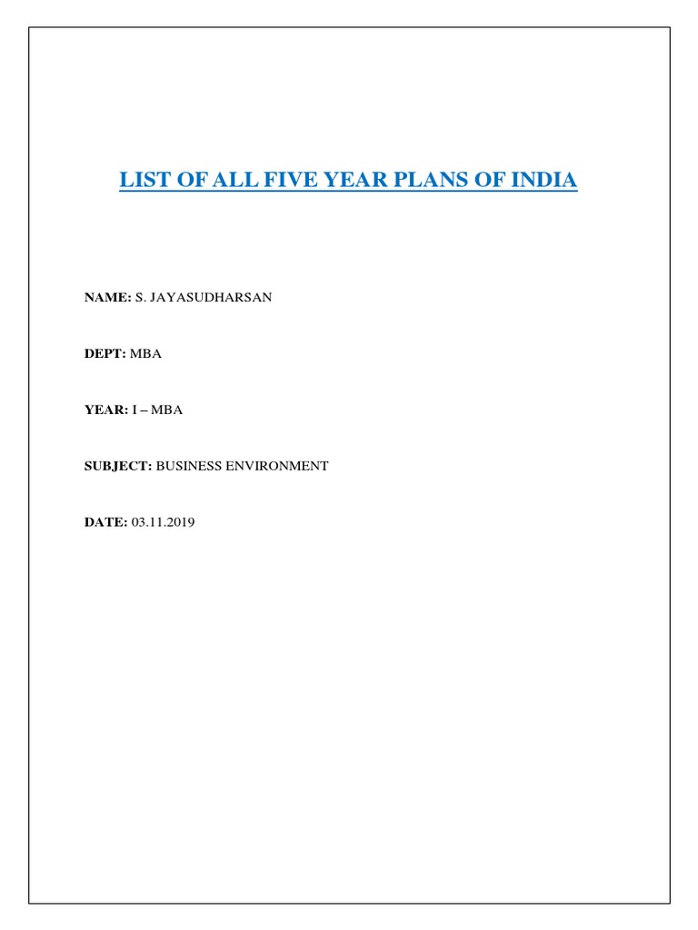 List of All Five Year Plans of India | PDF | Economies | Economy Of Asia