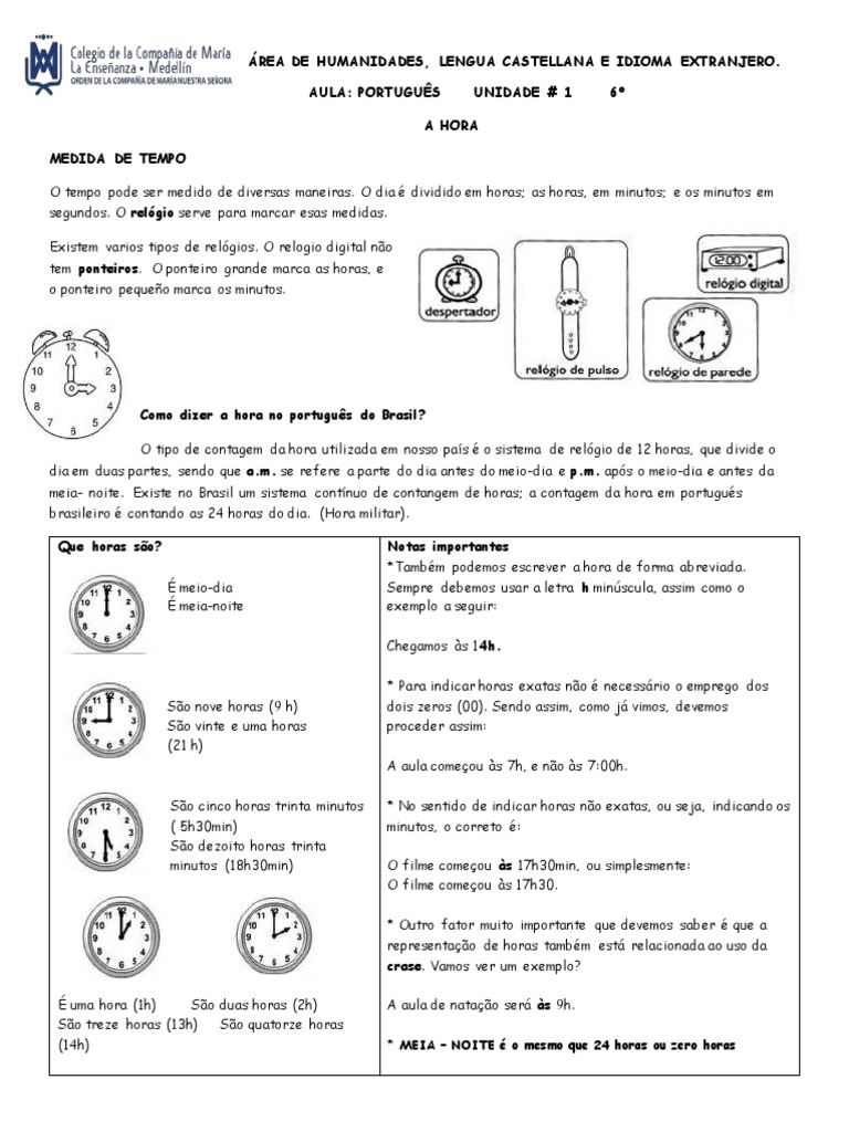 Como dizer a hora em português do Brasil | PDF | Português (idioma) | Tempo