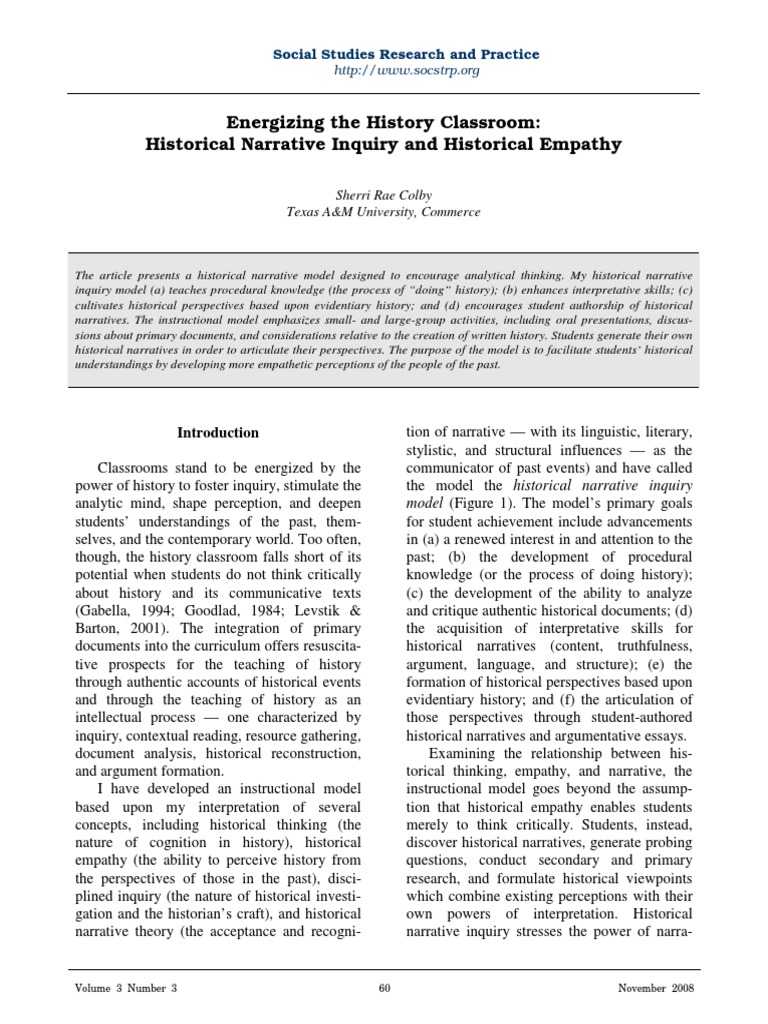 Historical Narrative Inquiry Model Explained | PDF | Narrative | Empathy