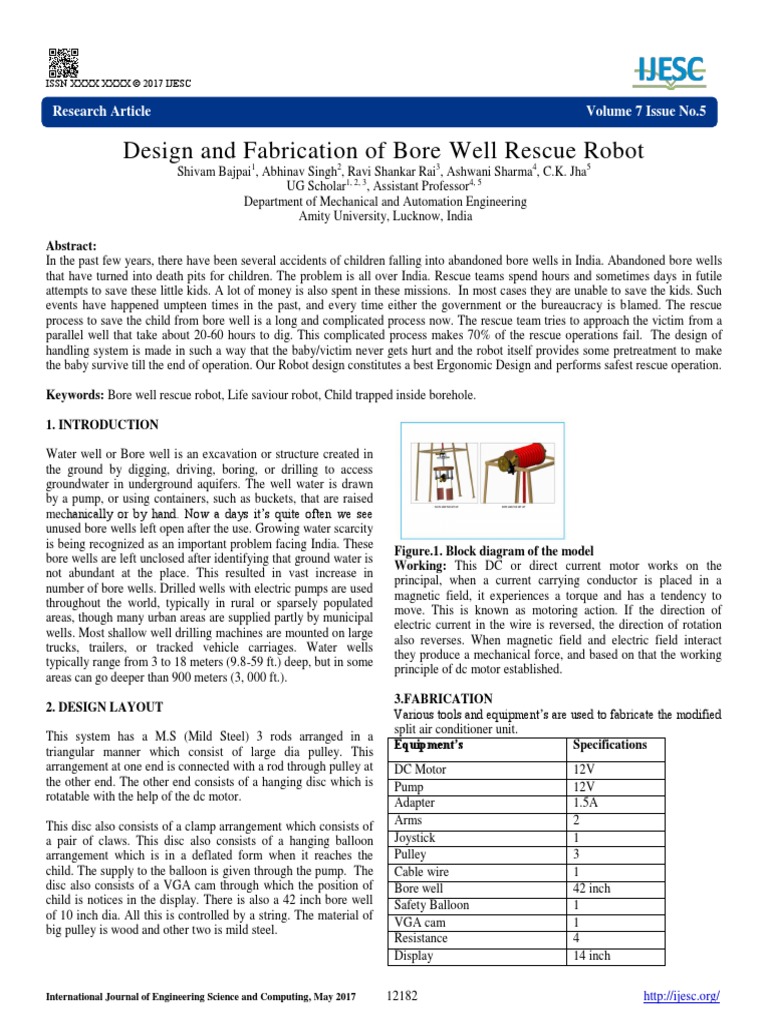 .Design and Fabrication of Bore Well Rescue Robot | PDF | Power Supply ...