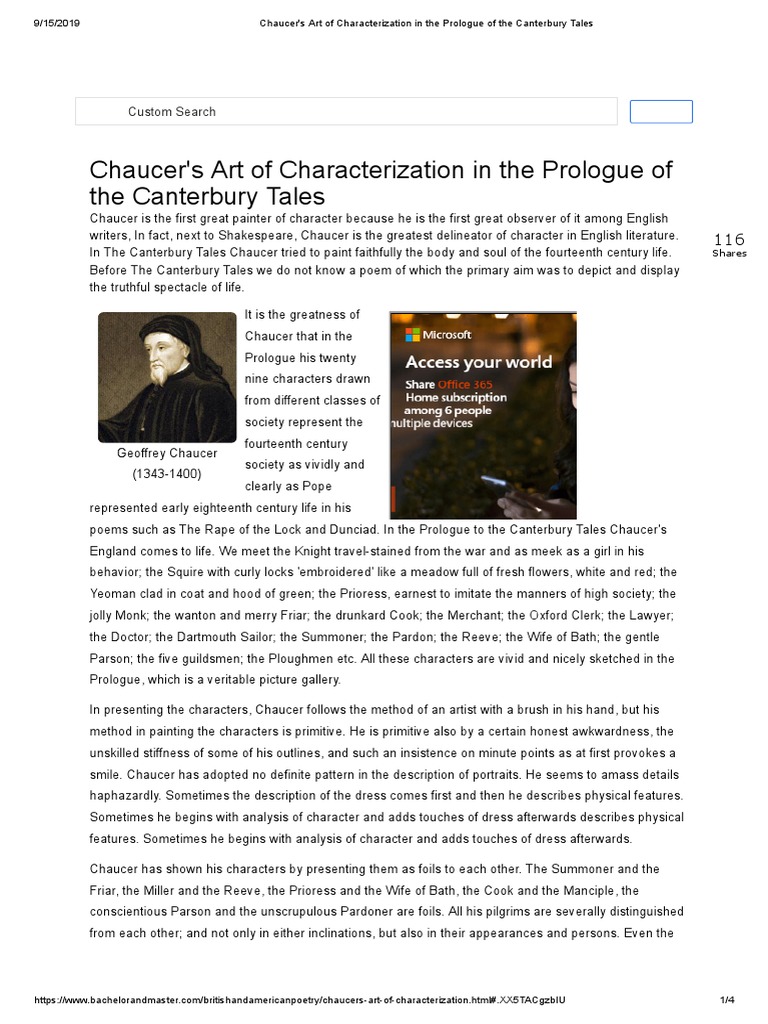 Chaucer's Art of Characterization in The Prologue of The Canterbury ...