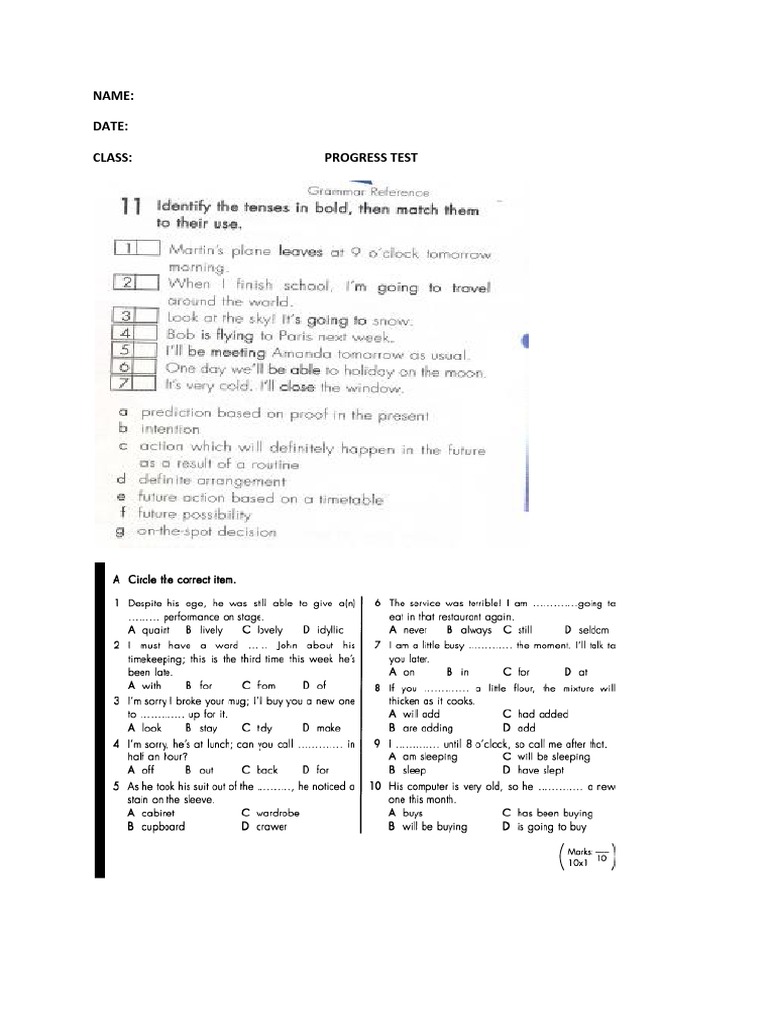Name: Date: Class: Progress Test | PDF