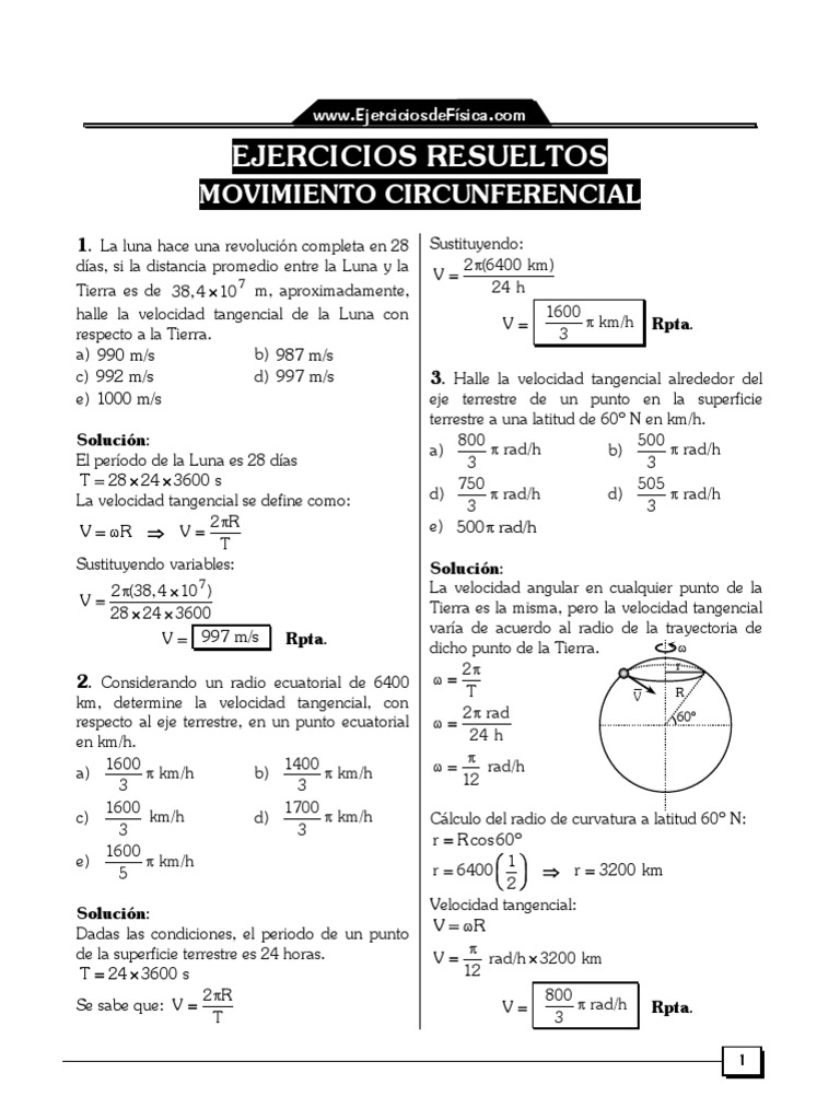 MCU y MCUV Ejercicios Resueltos PDF | PDF | Tierra | Luna