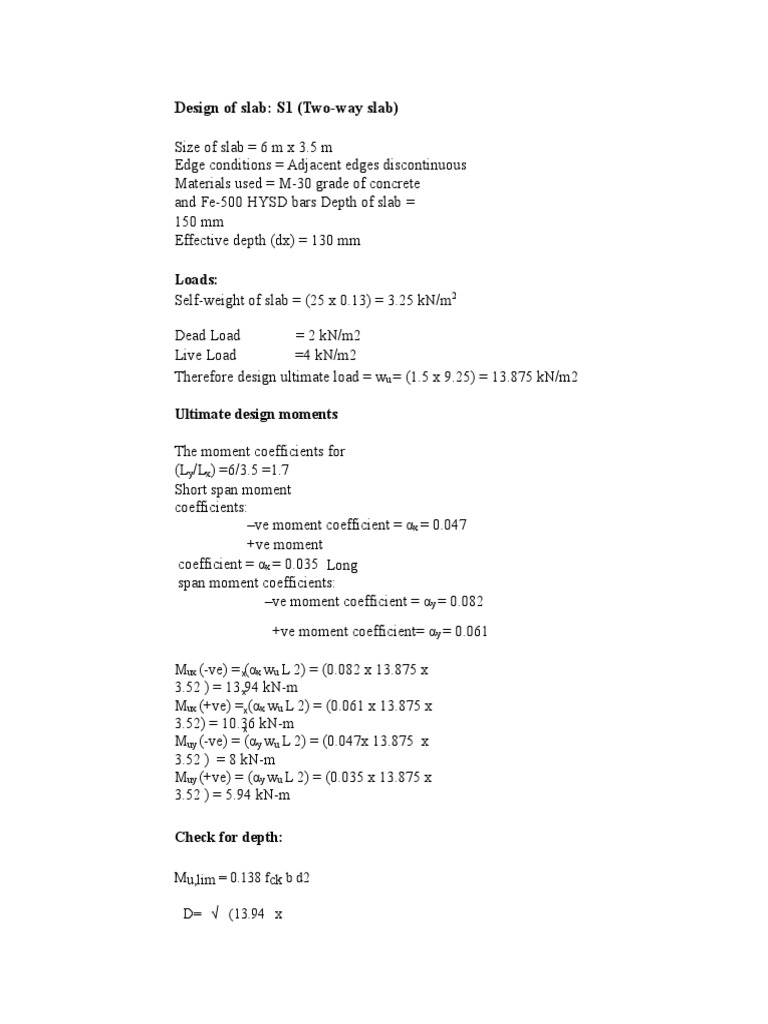 Two-Way Slab Design Calculations | PDF | Teaching Methods & Materials
