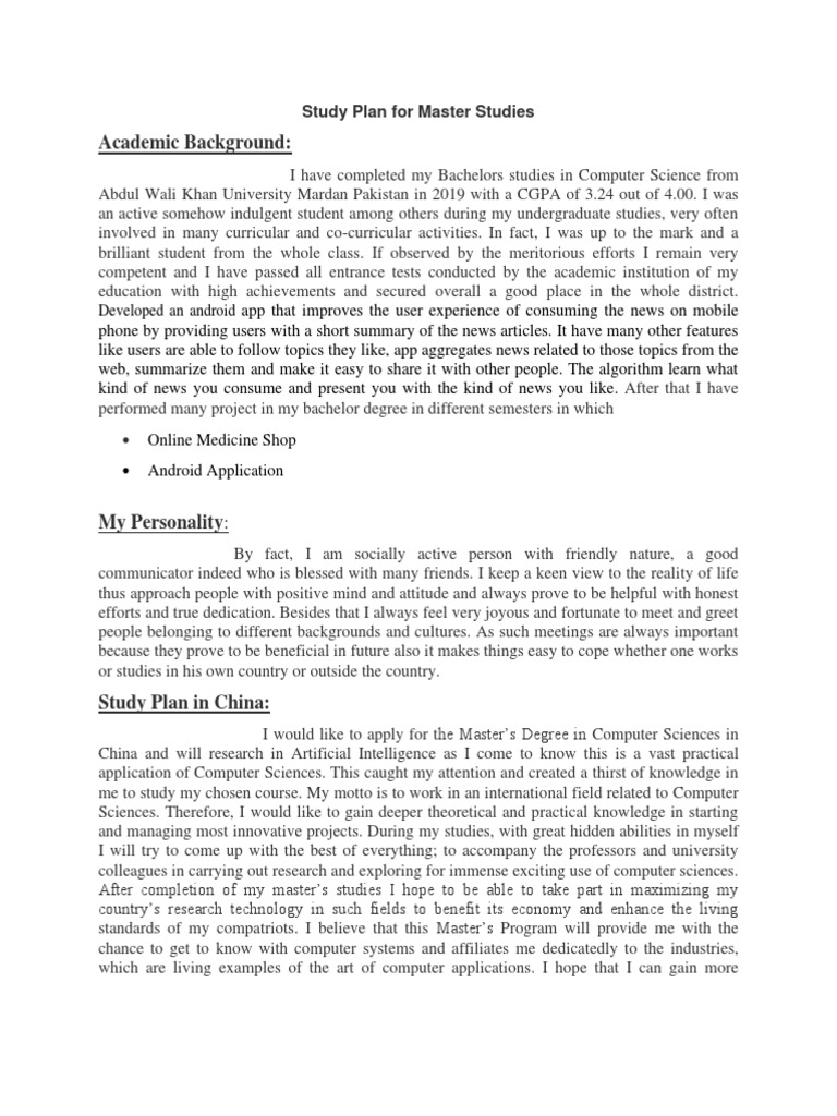 Study Plan For Master Studies | PDF | Computer Science | Science