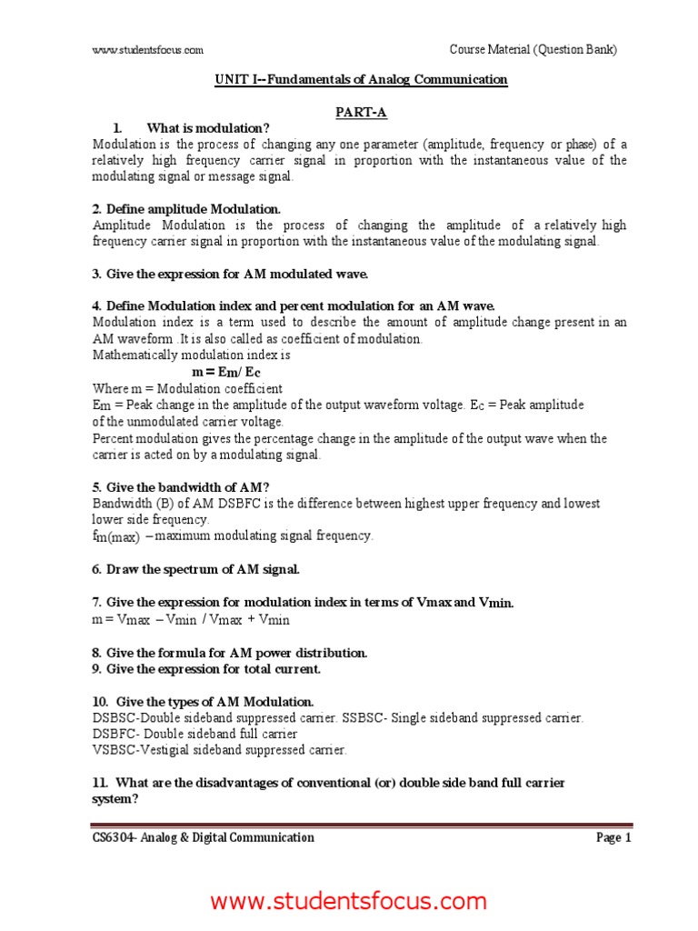 Ac Unit 1 2marks | PDF | Frequency Modulation | Modulation