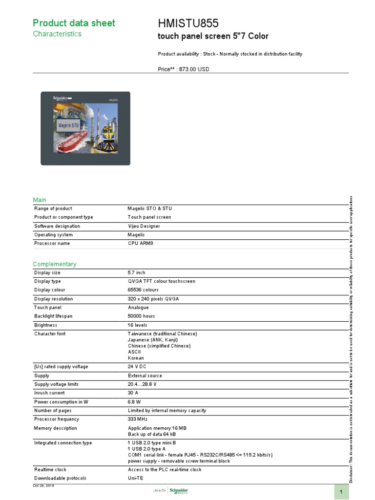 HMISTU855 Touch Panel Data Sheet | PDF | Touchscreen | Central ...