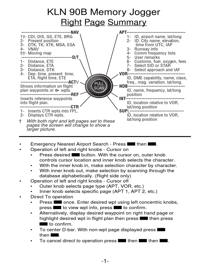 KLN 90B Memory Jogger: Right Page Summary | PDF | Global Positioning ...
