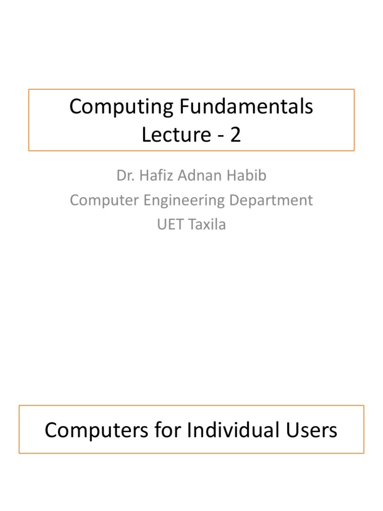 Computing Fundamentals Lecture - 2: Dr. Hafiz Adnan Habib Computer Engineering Department UET ...