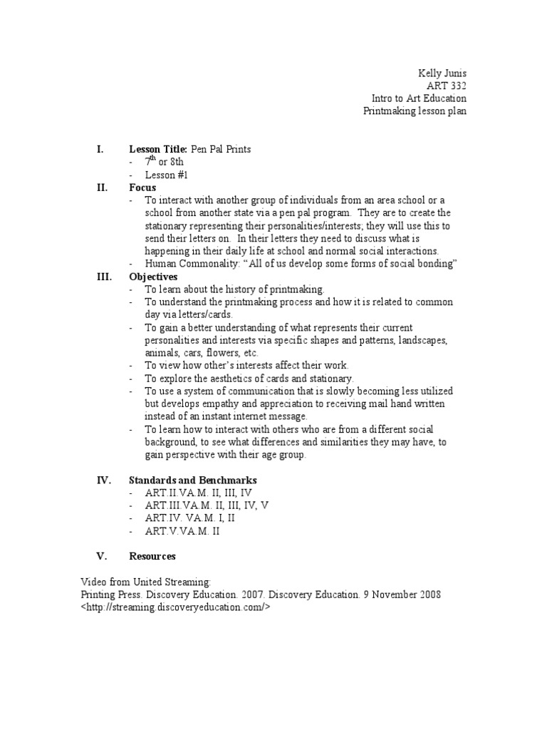 Art Lesson Plan - Printmaking | PDF | Printing | Printmaking