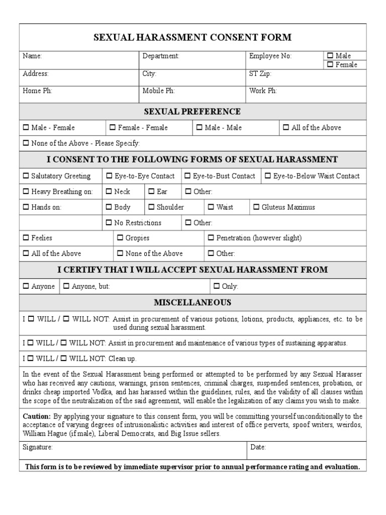 Sexual Harassment Consent Form | PDF | Sexual Harassment | Virtue