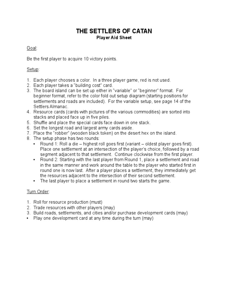 THE SETTLERS OF CATAN Rules | PDF | Toys | Tabletop Games