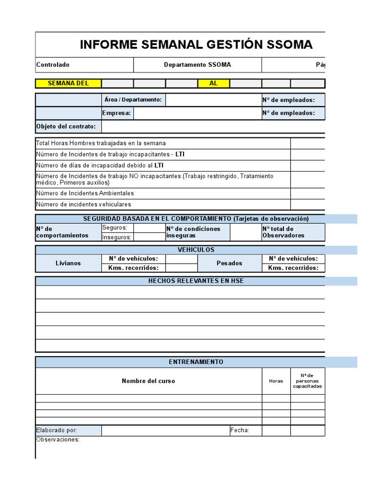 Formato de Informe Semanal de Gestión Ssoma | PDF