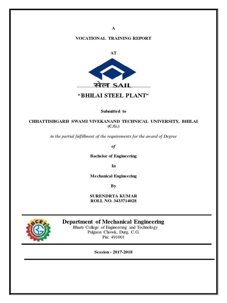 Bhilai Steel Project Report | PDF | Forging | Casting (Metalworking)