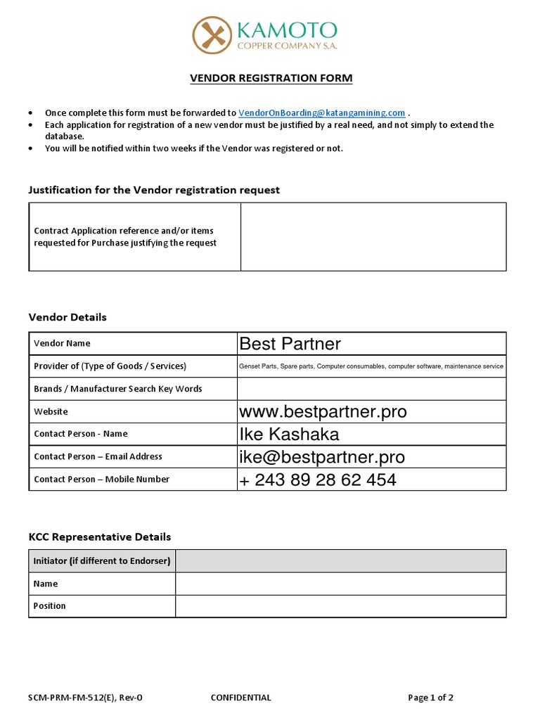SCM-PRM-FM-512 (E), Rev-0 VENDOR REGISTRATION FORM PDF | PDF | Security ...