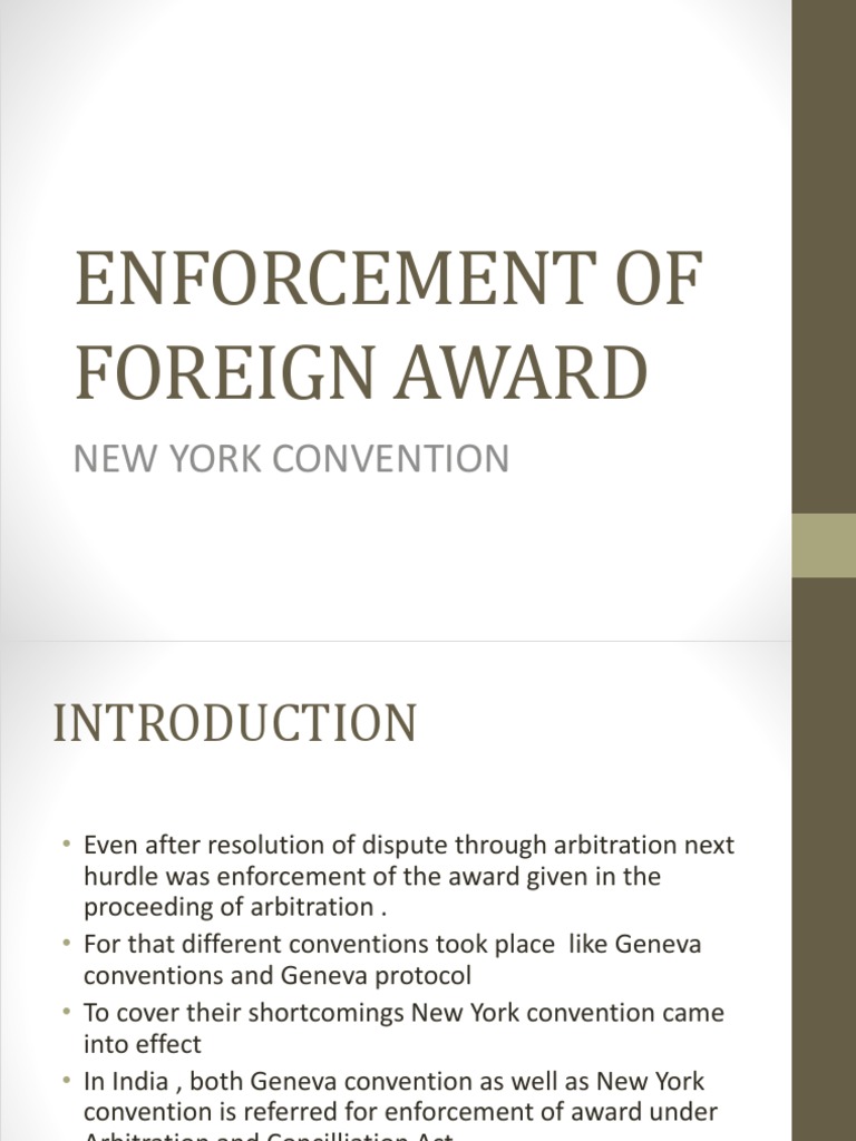 Enforcement of Foreign Award | PDF | Arbitration | Treaty