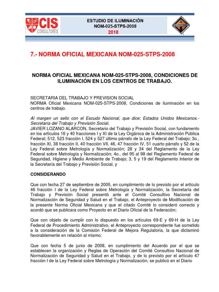 Norma Oficial Mexicana NOM 025 STPS 2008 | PDF | Encendiendo | Calibración
