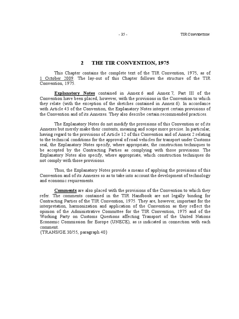 The Complete Text of the TIR Convention, 1975 Including Explanatory ...
