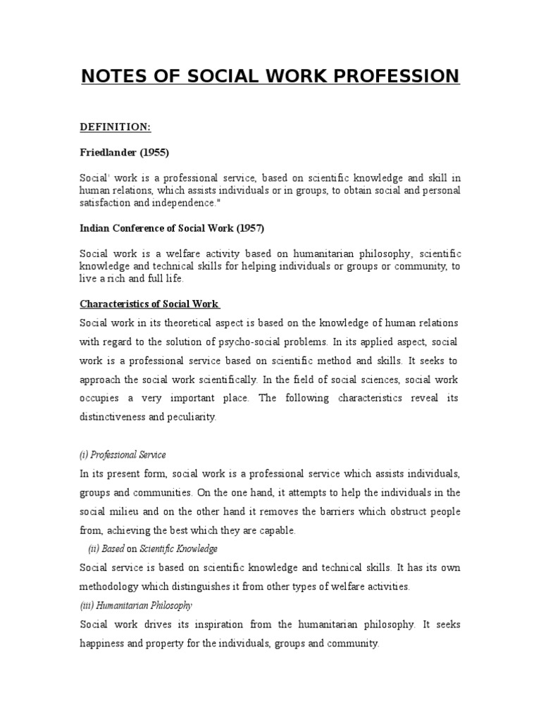 Notes of Social Work Profession | Download Free PDF | Social Work | Welfare