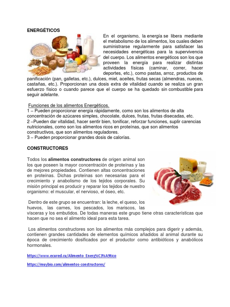 Alimentos Energéticos y Constructores | PDF