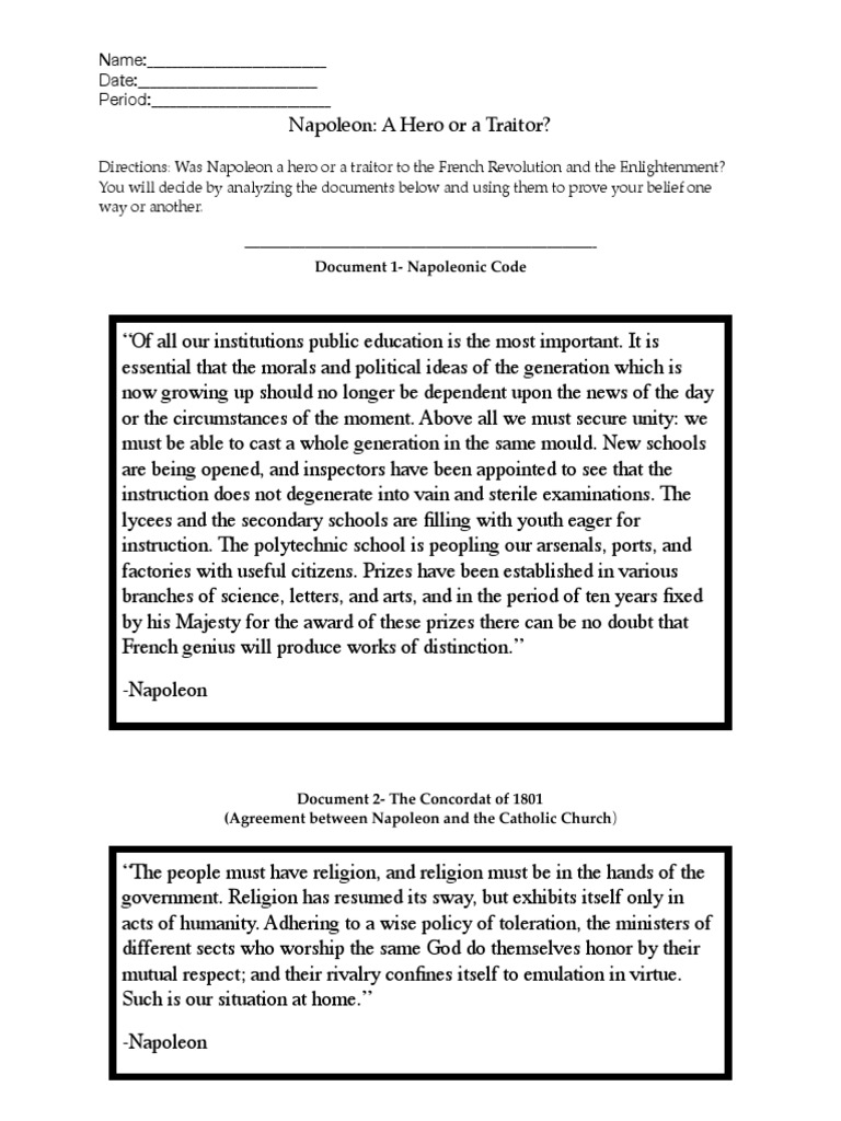 Primary Source Lesson Worksheet | PDF | Napoleon | French Revolution