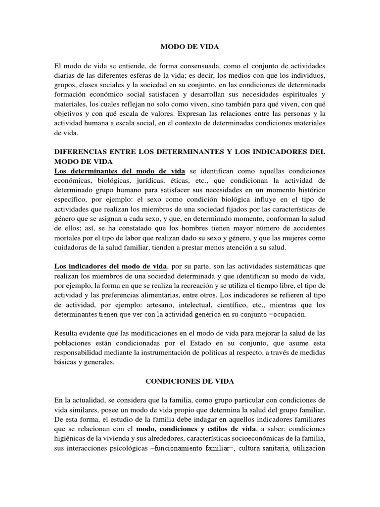 Definición y características del modo de vida | PDF | Comportamiento ...