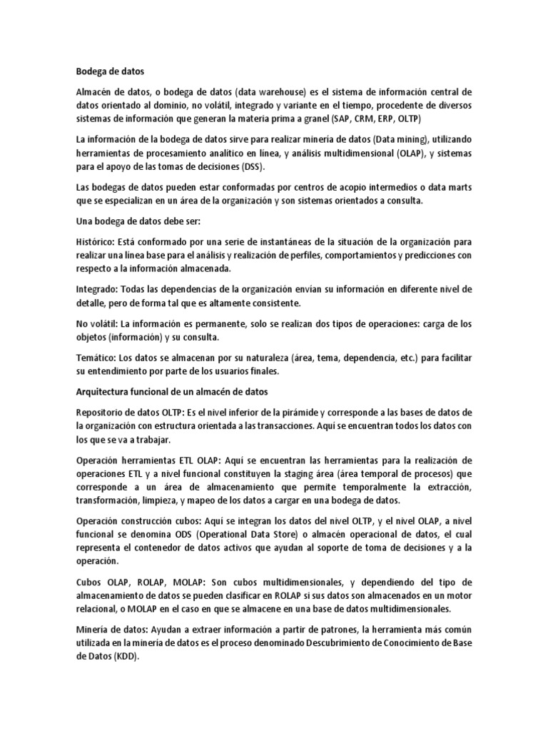 Bodega de Datos | PDF | Almacén de datos | Tabla (base de datos)