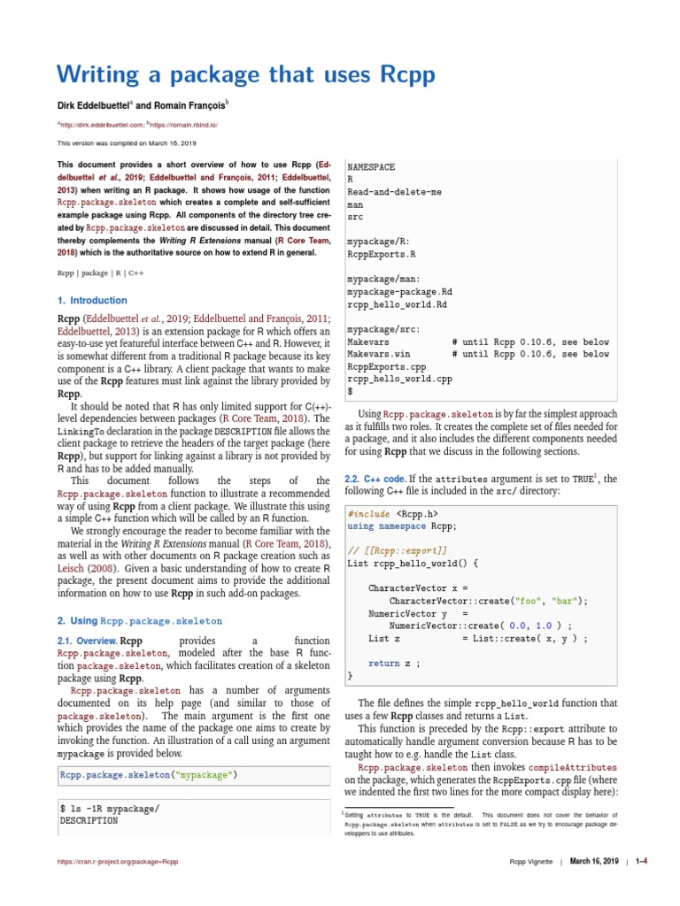 Writing A Package That Uses RCPP: Dirk Eddelbuettel and Romain François ...