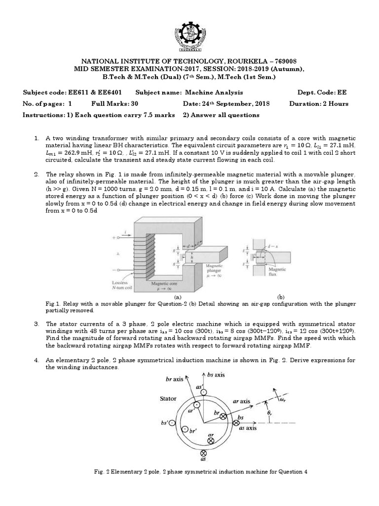 Fig.1. Relay With A Movable Plunger For Question-2 (B) Detail Showing ...