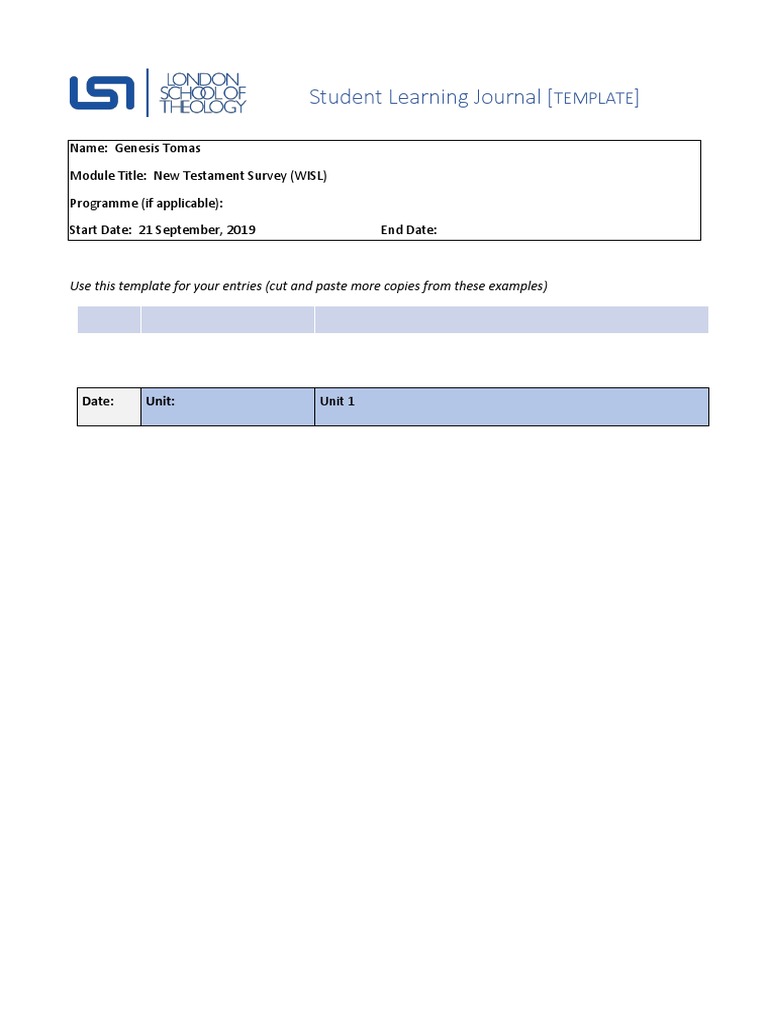 Student Learning Journal : Template | PDF | Gospel Of Matthew | Jesus