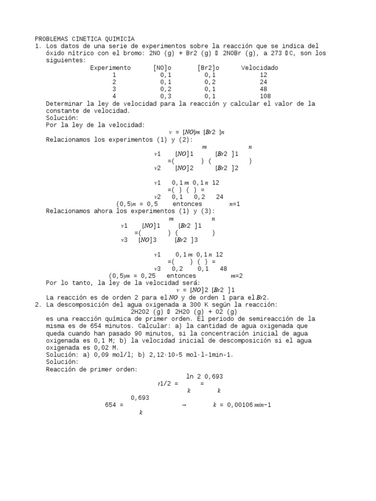 CG Sem3 Ejercicios Resueltos de Cinetica Quimica 2 | PDF | Velocidad de reacción | Reacciones ...