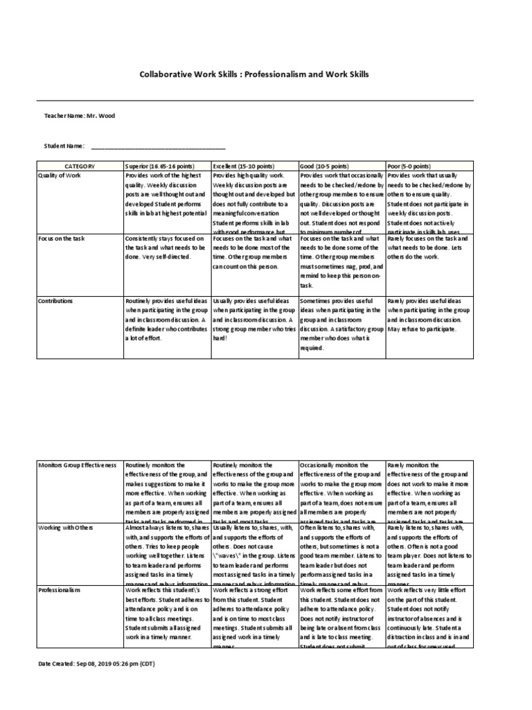 Ws Rubric | PDF | Applied Psychology | Behavior Modification