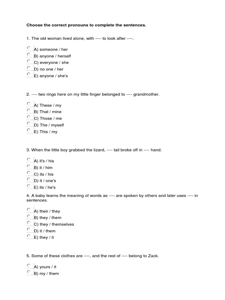 Choose The Correct Pronouns To Complete The Sentences | PDF