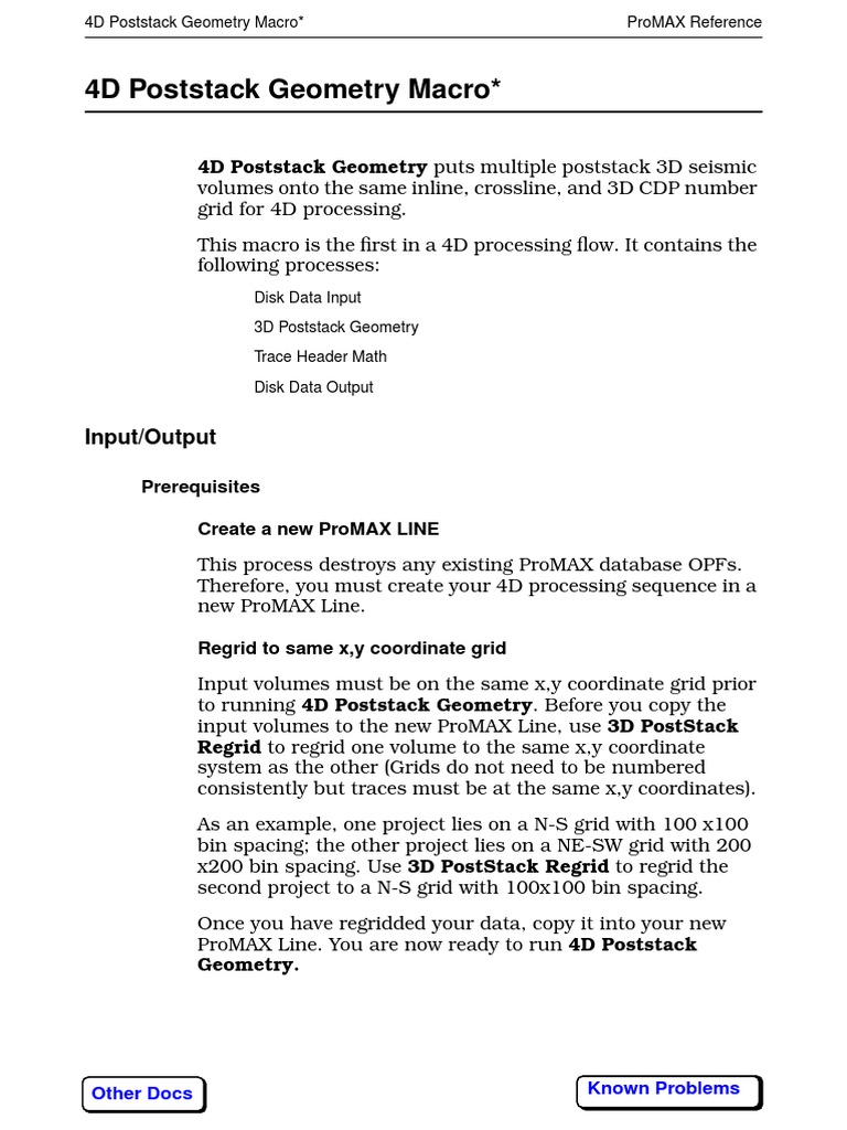 4D Poststack Geometry Macro : Input/Output | PDF | Computer Data ... 4D Poststack Geometry Macro : Input/Output | PDF | Computer Data ...