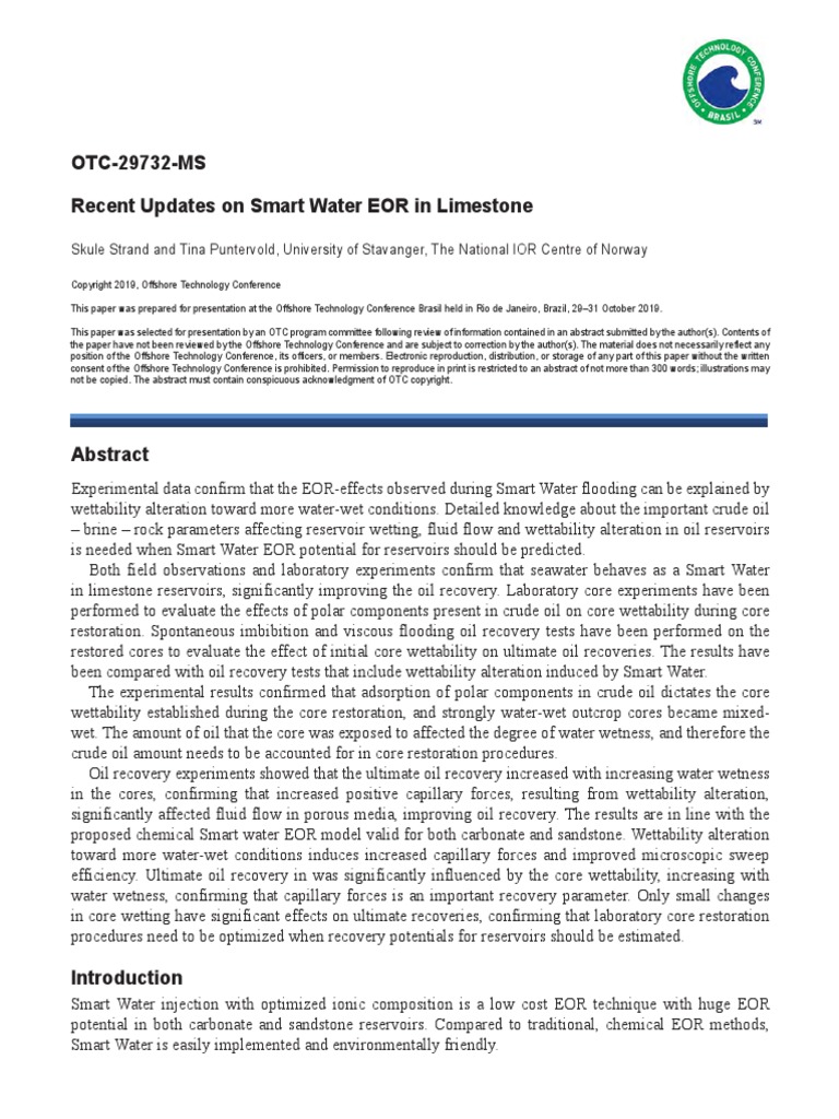 OTC-29732-MS Recent Updates On Smart Water EOR in Limestone | PDF ...