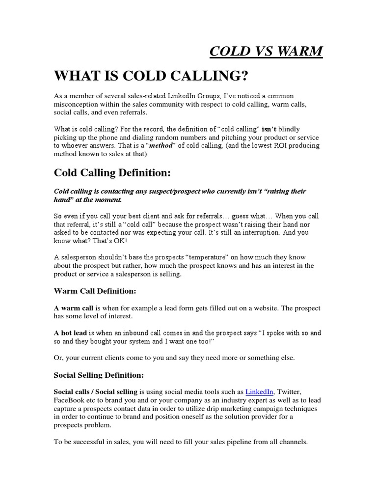 COLD Calling Vs WARM Calling | PDF