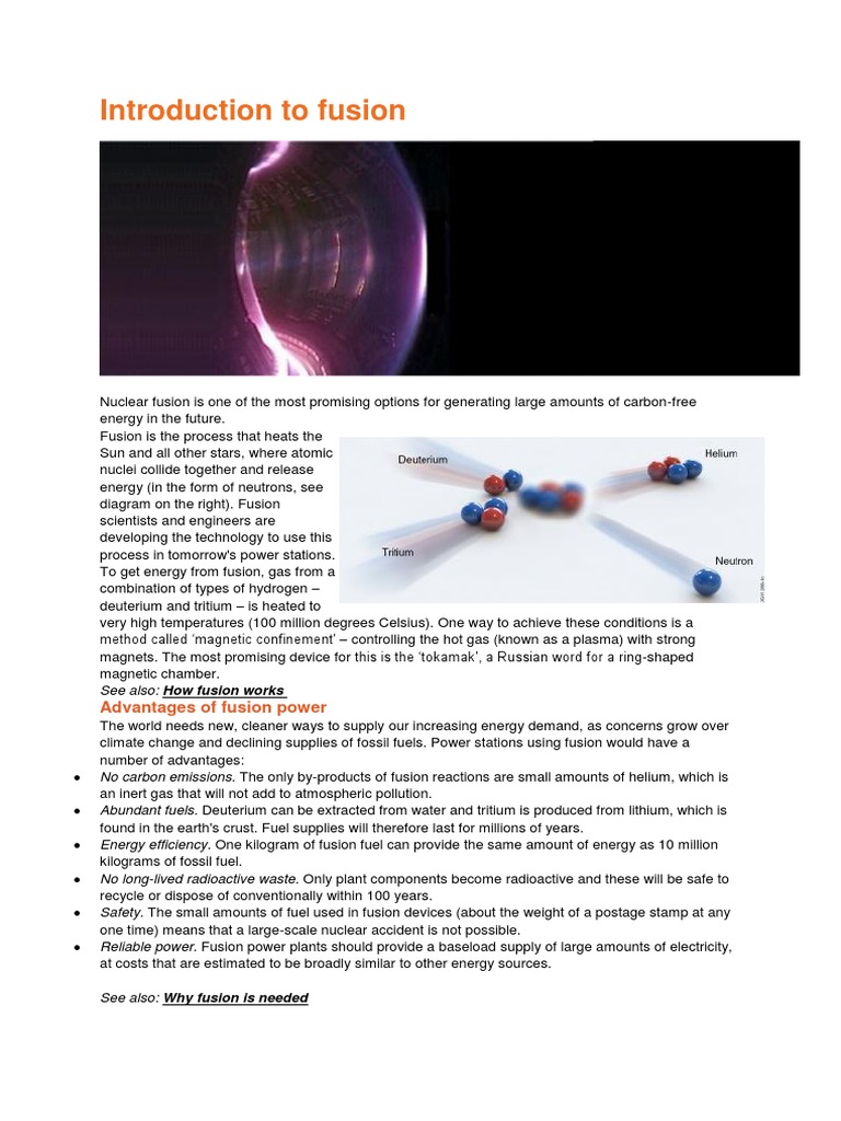 Introduction To Fusion: Advantages of Fusion Power | Download Free PDF ...