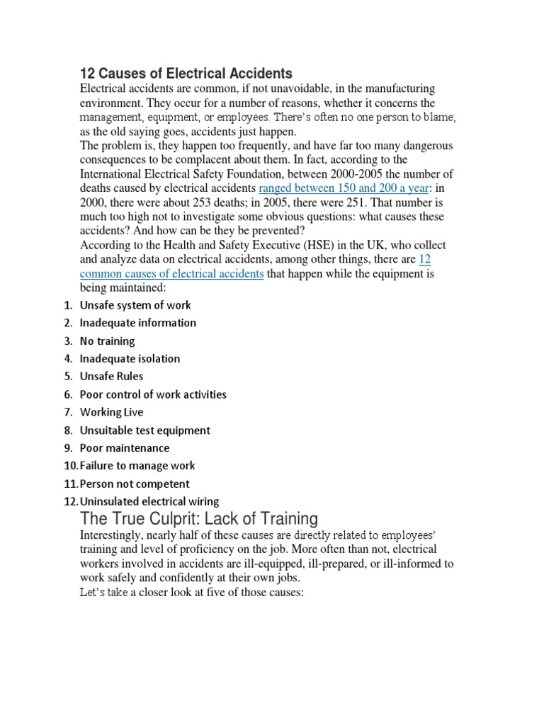 Causes of Electrical Accidents Explained | PDF | Employment ...