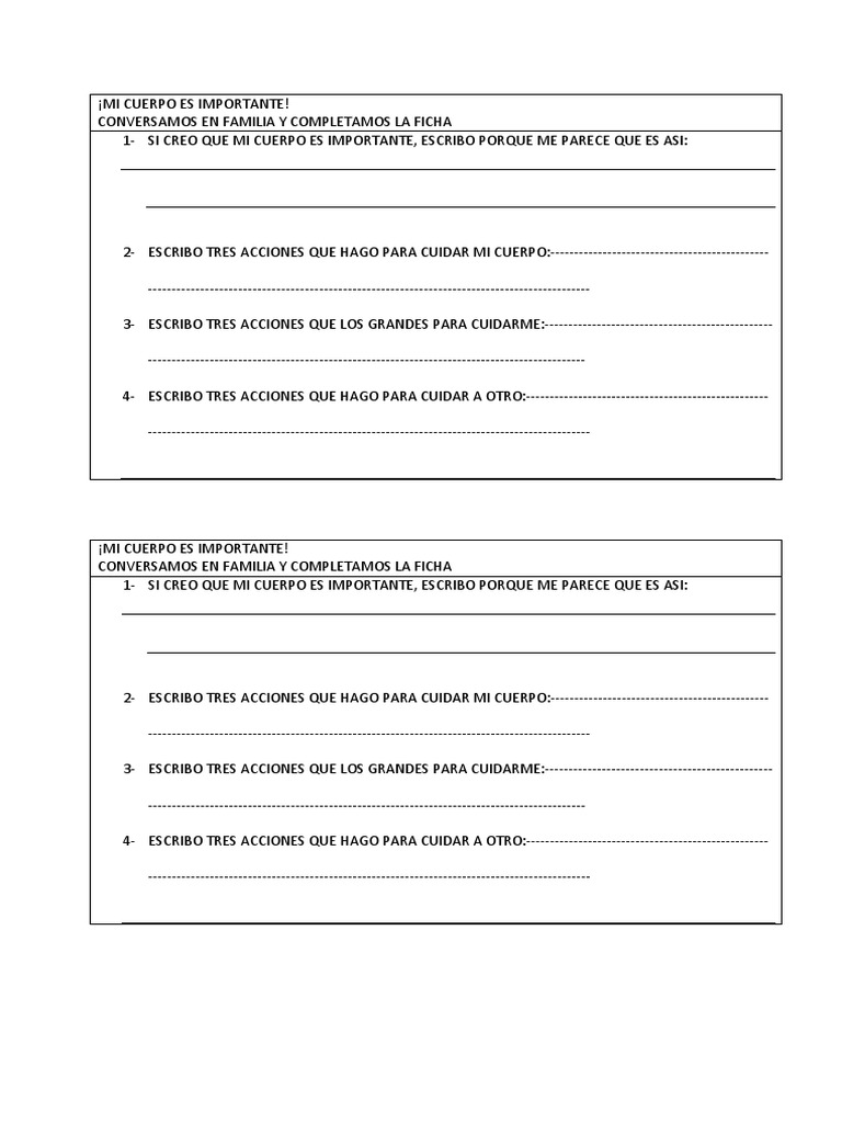 Mi Cuerpo Es Importante Fichas | PDF