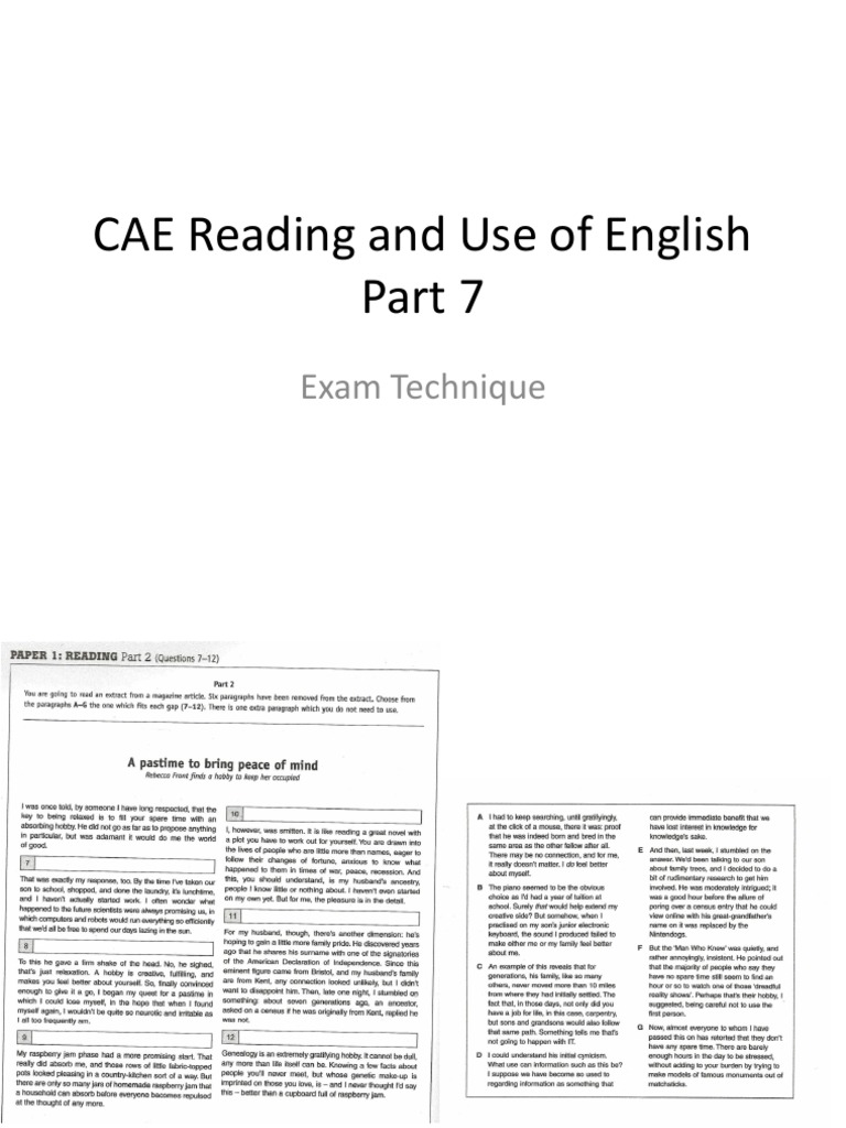 CAE Reading Part 7 Exam Techniques | PDF | Language Arts & Discipline ...