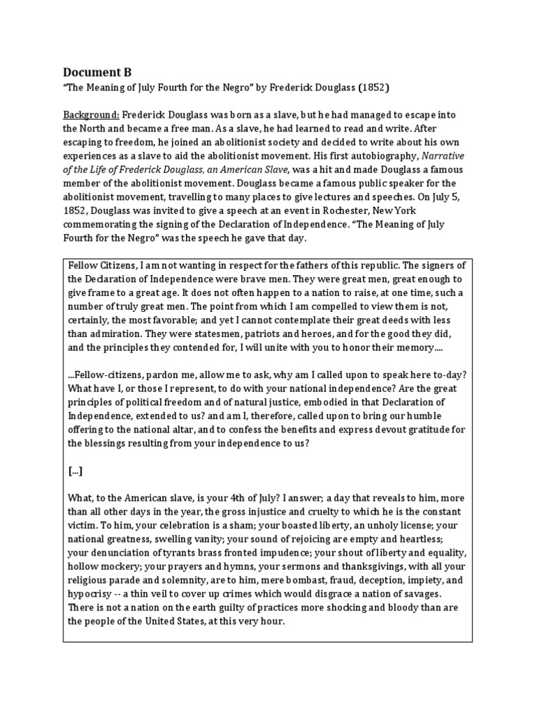 Abolitionist Arguments Document B - The Meaning of July Fourth For The ...
