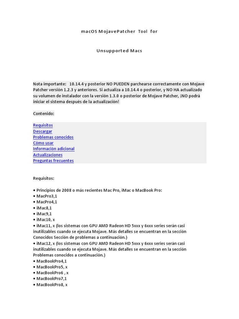 MacOS Mojave Patcher Tool For | PDF | Mac OS | Point and Click