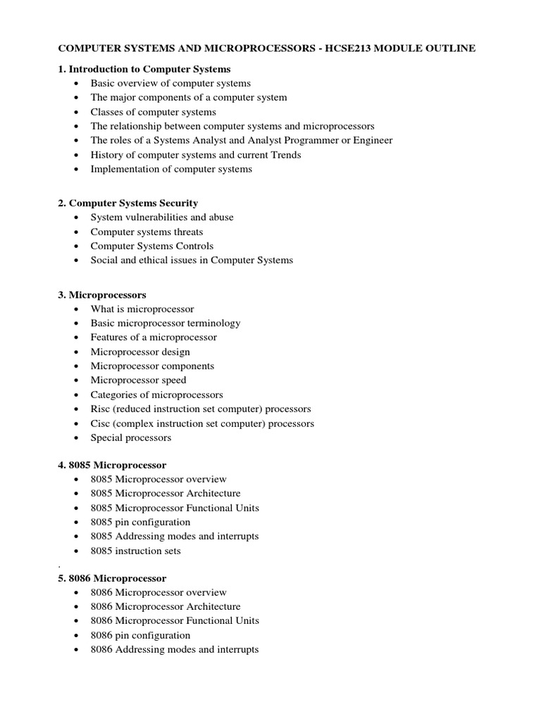 Computer Systems and Microprocessors Module Outline | PDF